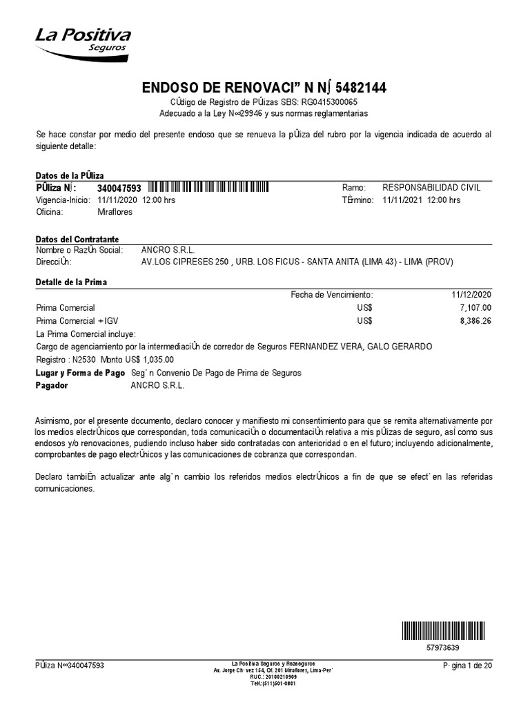 Póliza de Seguro Vigente para Transporte de Materiales peligrosos-D8Y ...