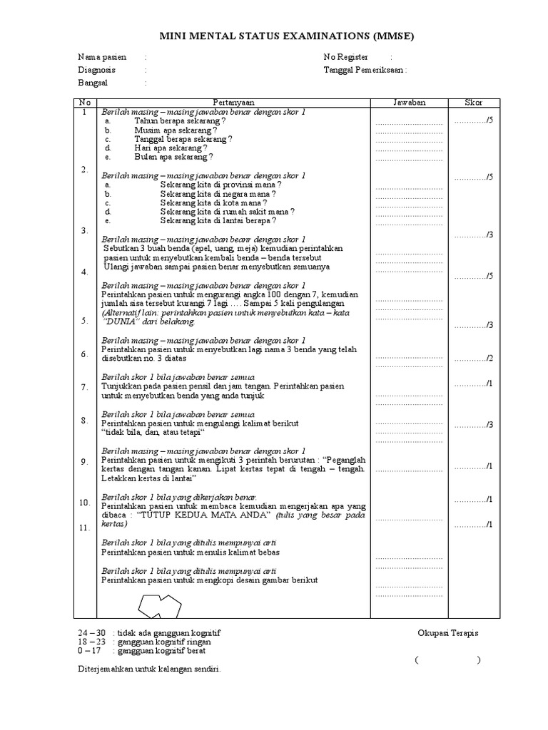 Mini Mental Status Examinations | PDF