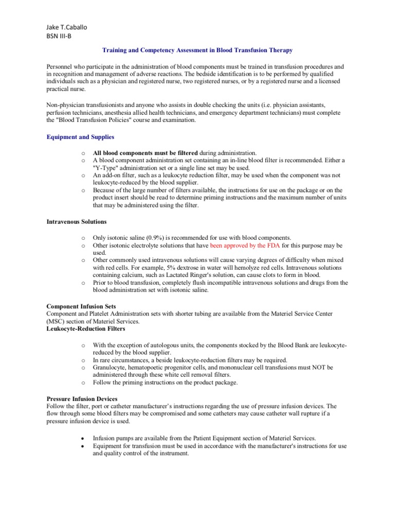 Training and Competency Assessment in Blood Transfusion Therapy | PDF ...