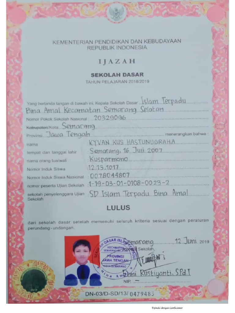 Contoh Ijazah SD | PDF