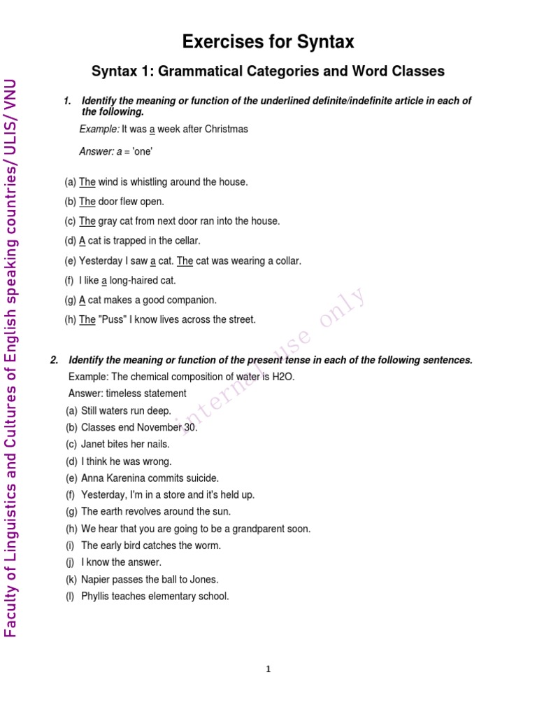 Exercises For Syntax | PDF | Phrase | Linguistics