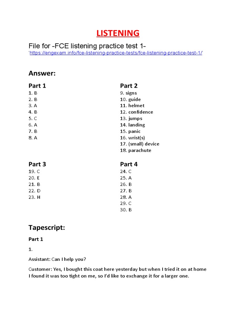 FCE Listening Practice Test 1 | PDF | Teachers