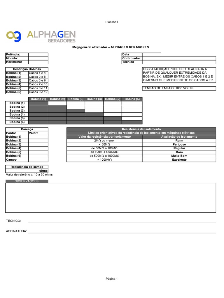 Tabela de Megagem - Alphagen Geradores | PDF | Resistência elétrica e ...
