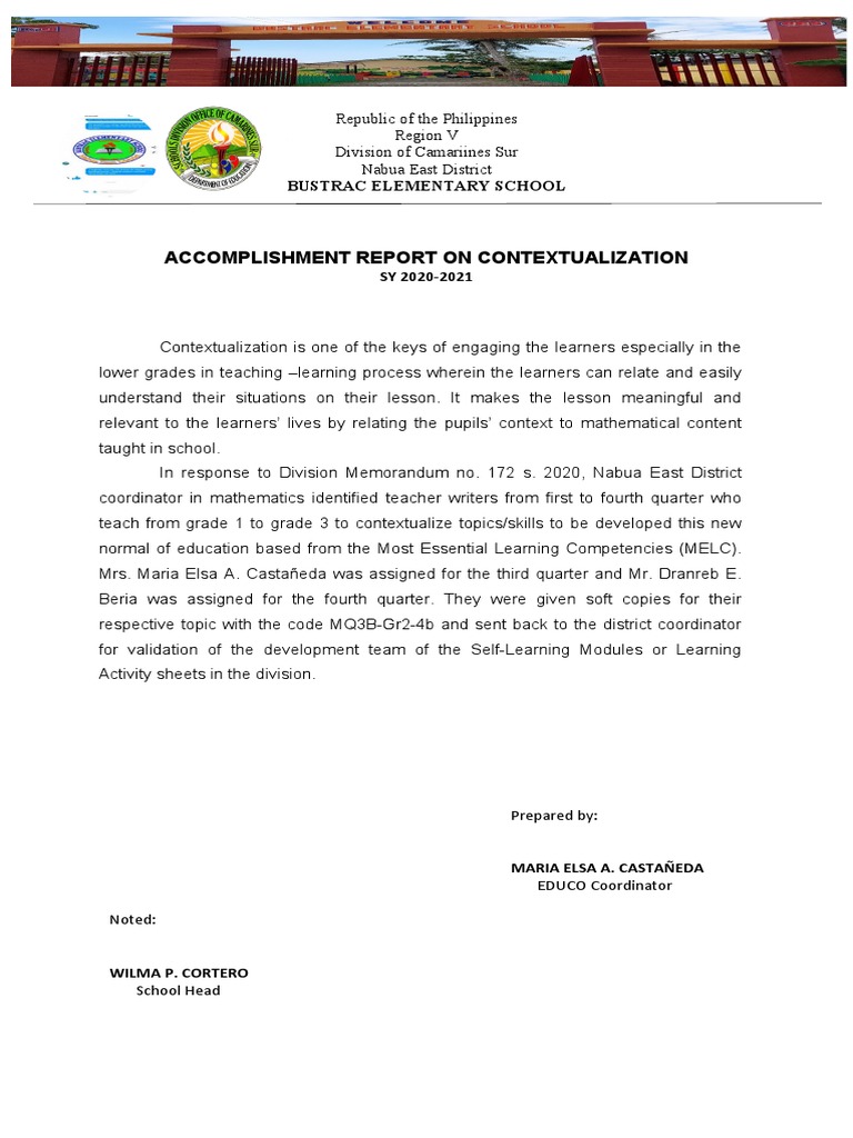 ACCOMPLISHMENT REPORT IN CONTEXTUALIZATION-edited | PDF