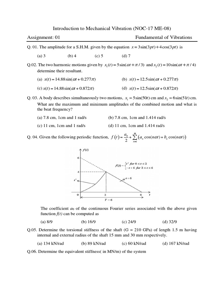 Introduction To Mechanical Vibration - Unit 1 - Assignment 1 | PDF ...