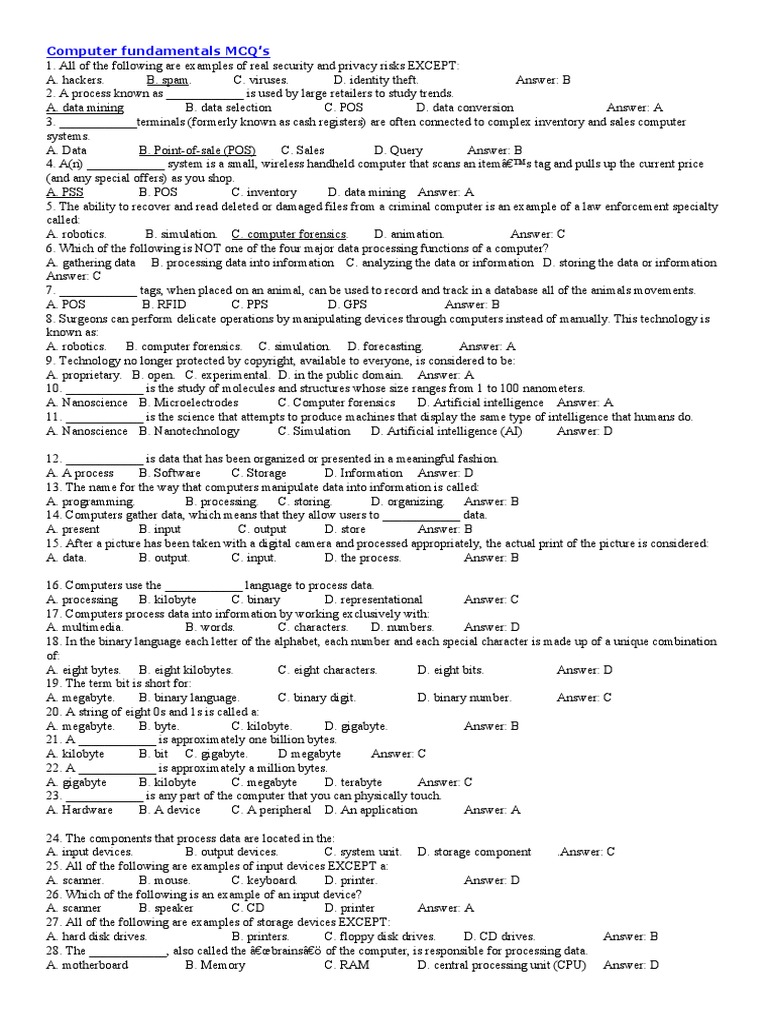 Computer General Knowledge For Bank PO Exam | PDF | Assembly Language ...