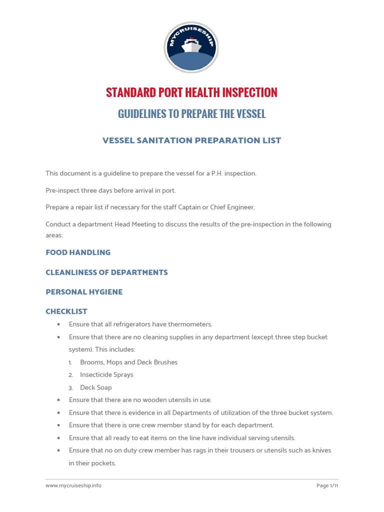 Standard Port Health Inspection: Guidelines To Prepare The Vessel | PDF ...