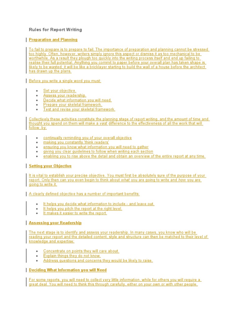 Rules For Report Writing: Preparation and Planning | PDF | Information ...