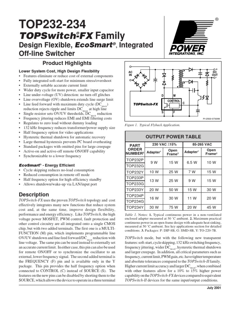 TOP232GN | PDF | Power Supply | Mosfet
