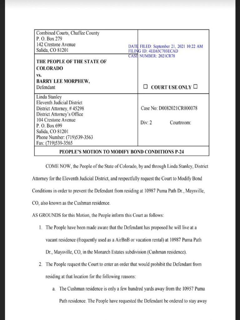 Barry Morphew Bond Conditions Motion | PDF