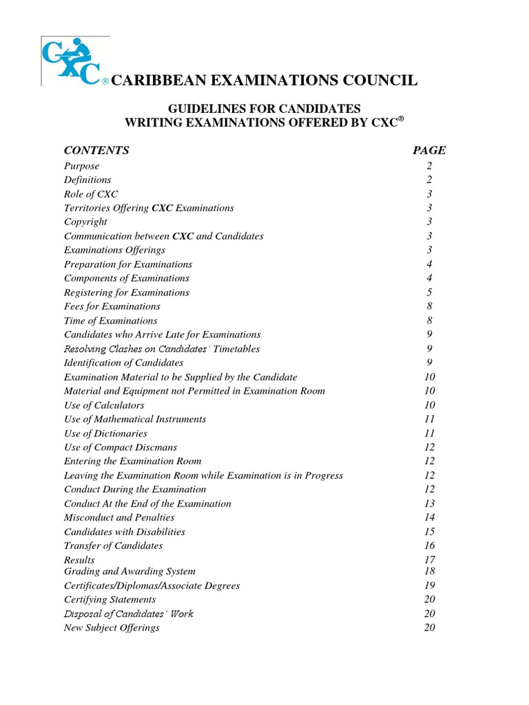 Caribbean Examinations Council: Guidelines For Candidates Writing ...