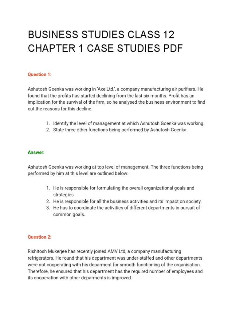 Chapter 1 Case Studies Pdf Employment Profession