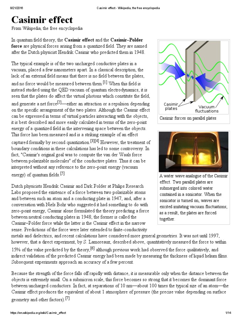 Casimir Effect - Wikipedia, The Free Encyclopedia | PDF | Quantum Field ...