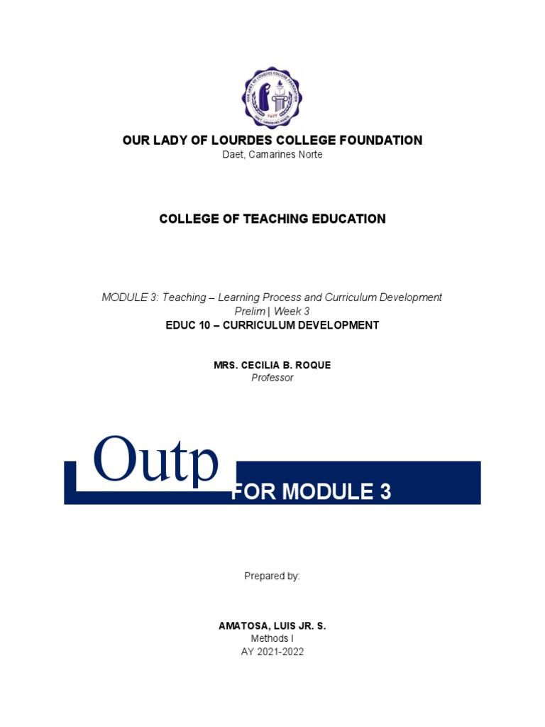 EDUC 10 - Module 3 (Curriculum Development) | PDF | Curriculum | Learning