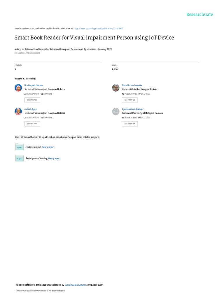 Smart Book Reader For Visual Impairment Person Using Iot Device | PDF ...