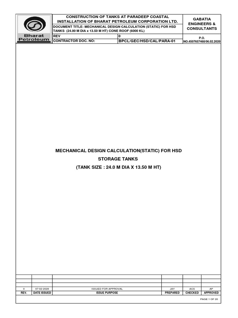 Mechanical Design Calculation (Static) For HSD Storage Tanks (Tank Size ...