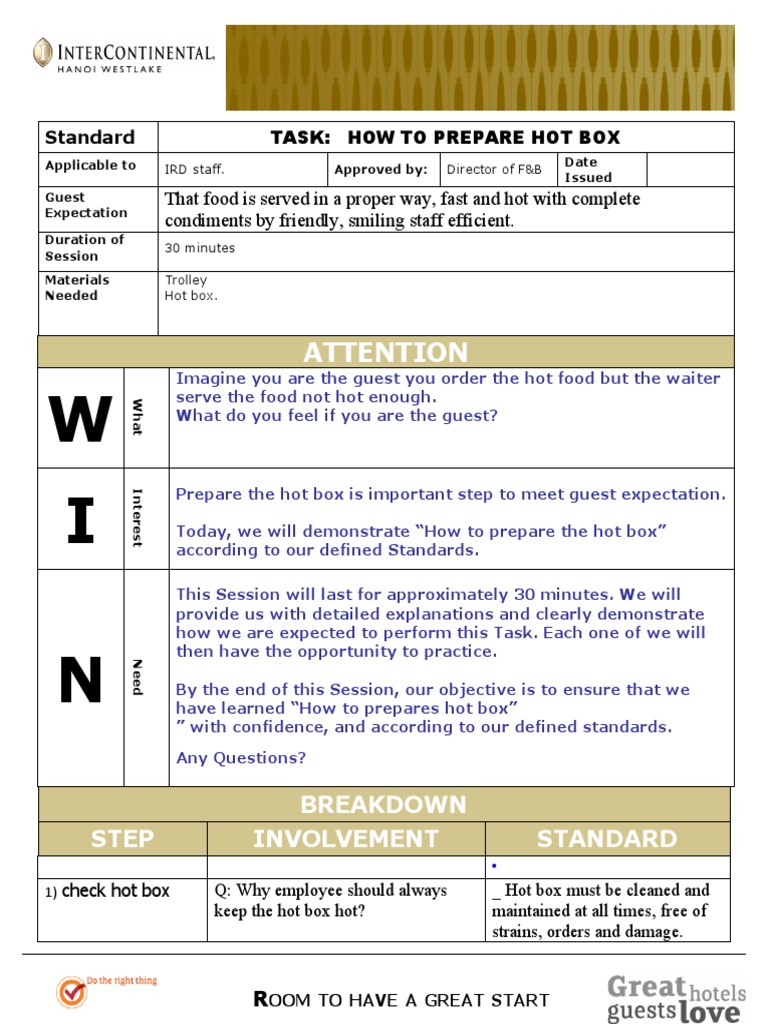 SOP - How To Prepare The Hot Box | PDF | Foods