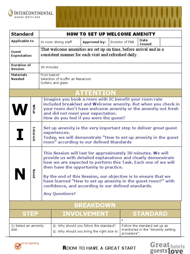 Setting Up Hotel Welcome Amenities | PDF