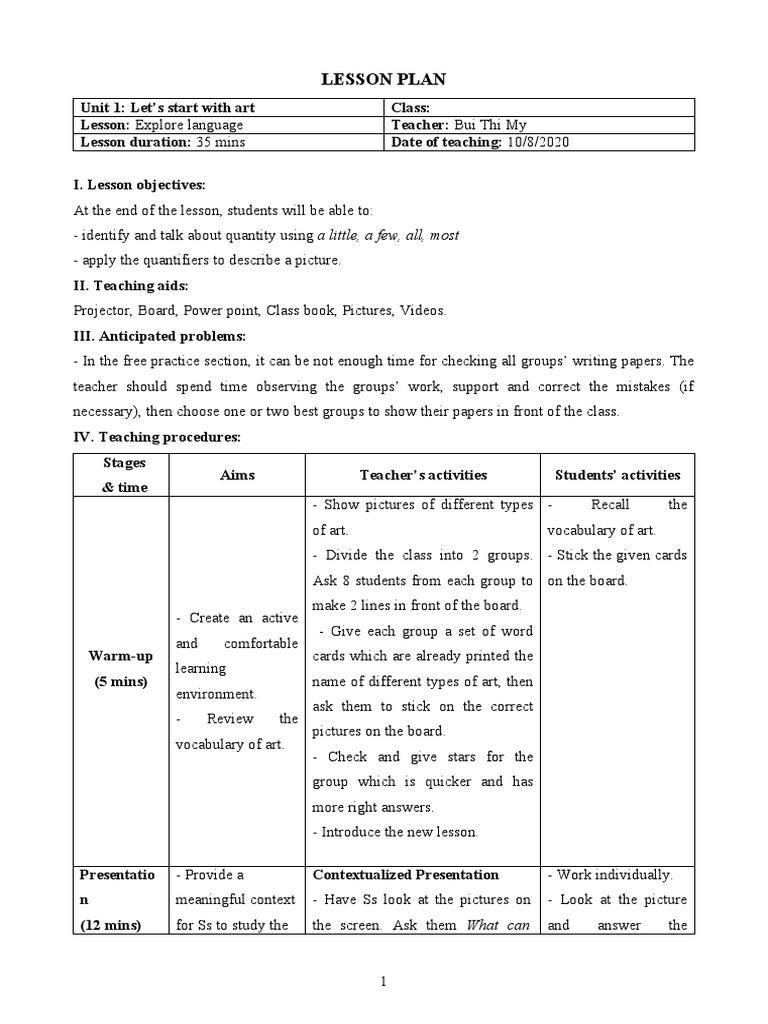 Demo Lesson Plan. U1L2 | PDF | Lesson Plan | Pedagogy