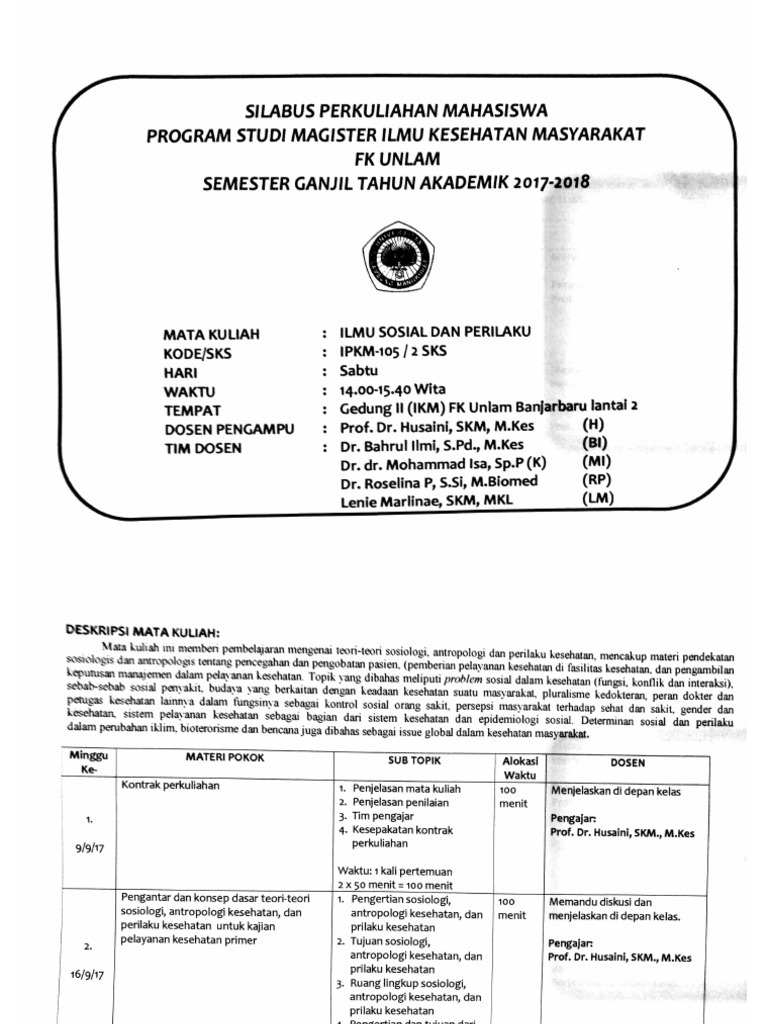 Silabus Ilmu Sosial Dan Perilaku | PDF