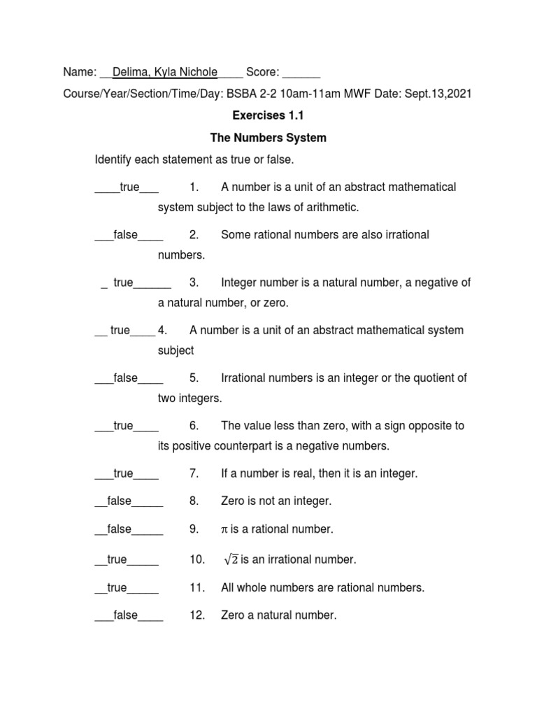 Exercises 1.1 The Numbers System | PDF | Numbers | Integer
