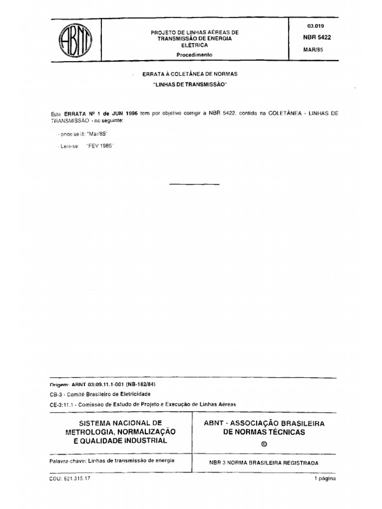 NBR 5422 - Linhas de Transmissão | PDF NBR 5422 - Linhas de Transmissão | PDF