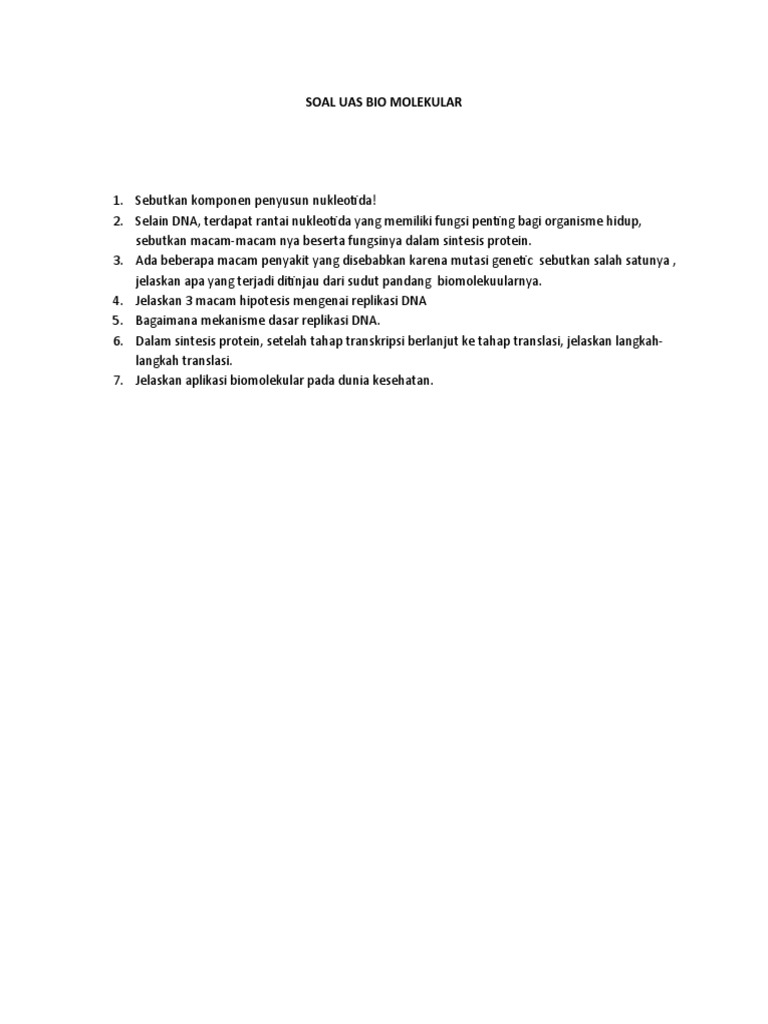 Soal Uas Bio Molekular | PDF | Sains & Matematika