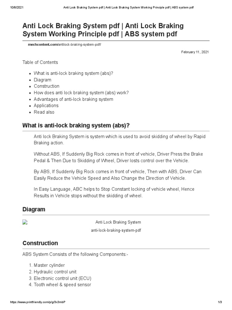 Anti Lock Braking System PDF - Anti Lock Braking System Working ...
