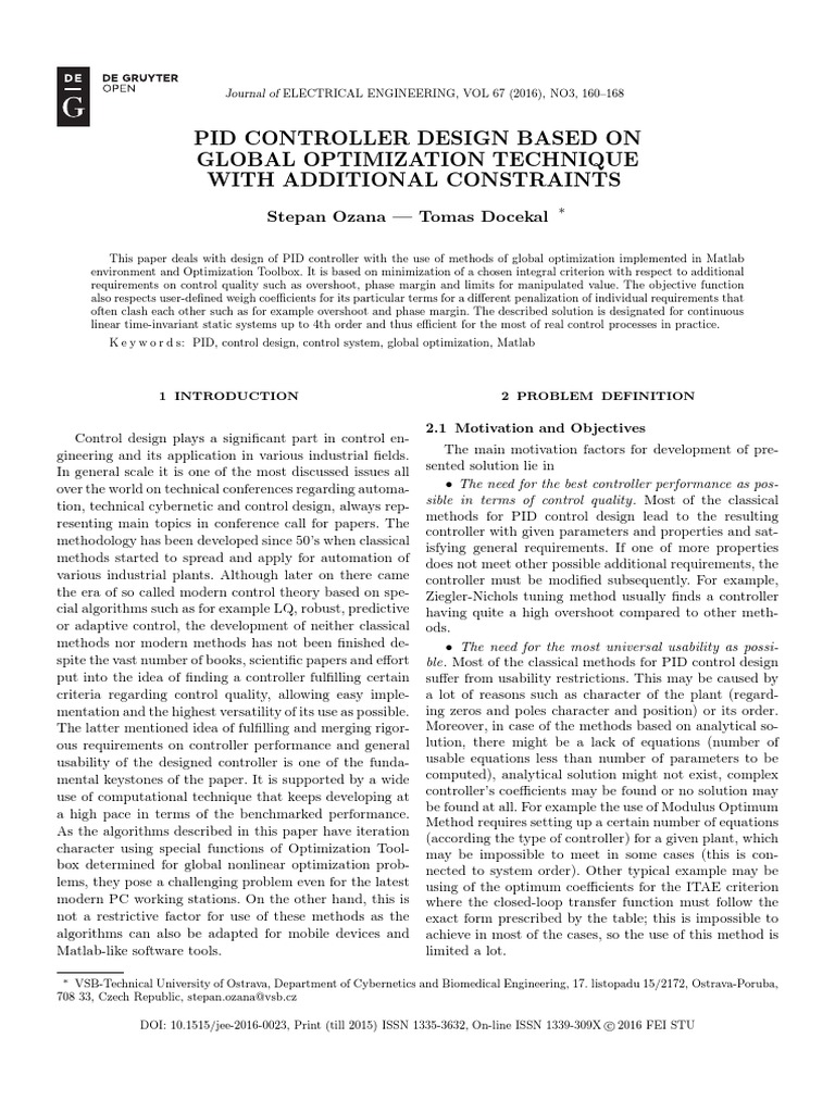 (1339309X - Journal of Electrical Engineering) PID Controller Design Based On Global ...