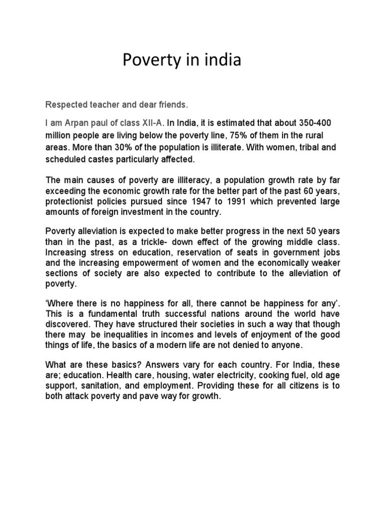 Poverty in India: Respected Teacher and Dear Friends. I Am Arpan Paul ...