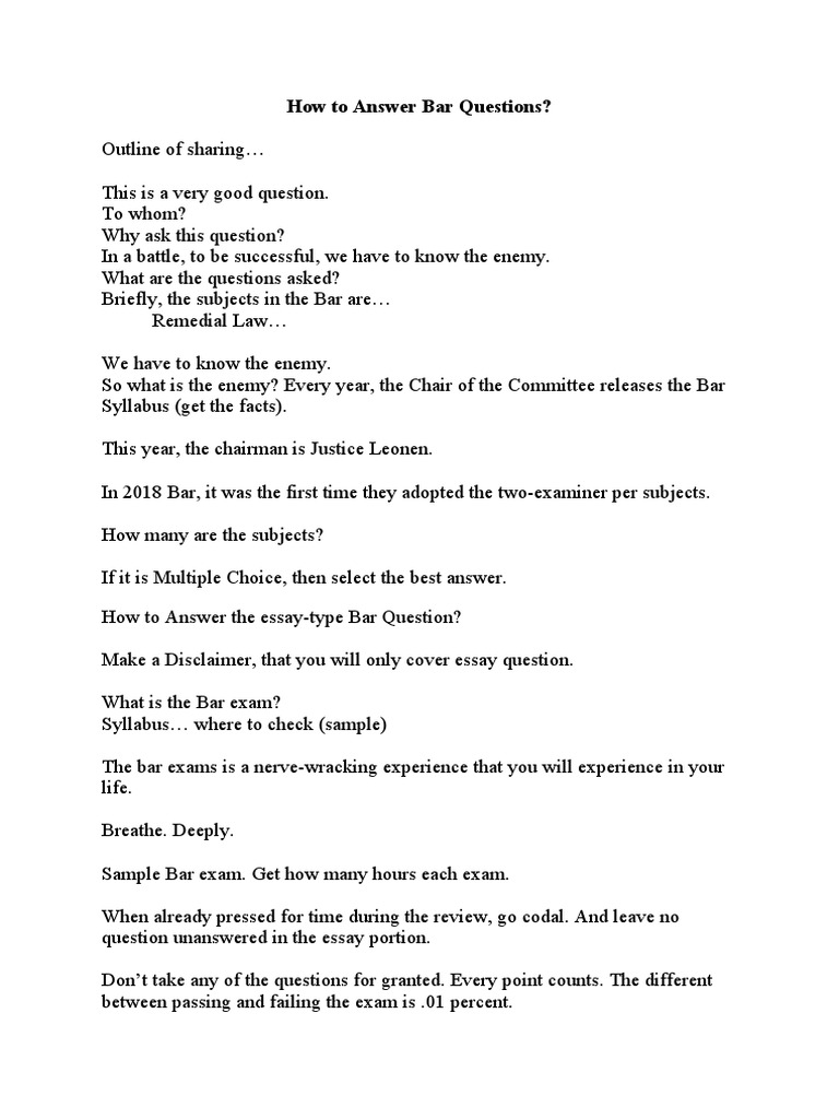 How To Answer Bar Questions Part 1 | Download Free PDF | Test (Assessment)