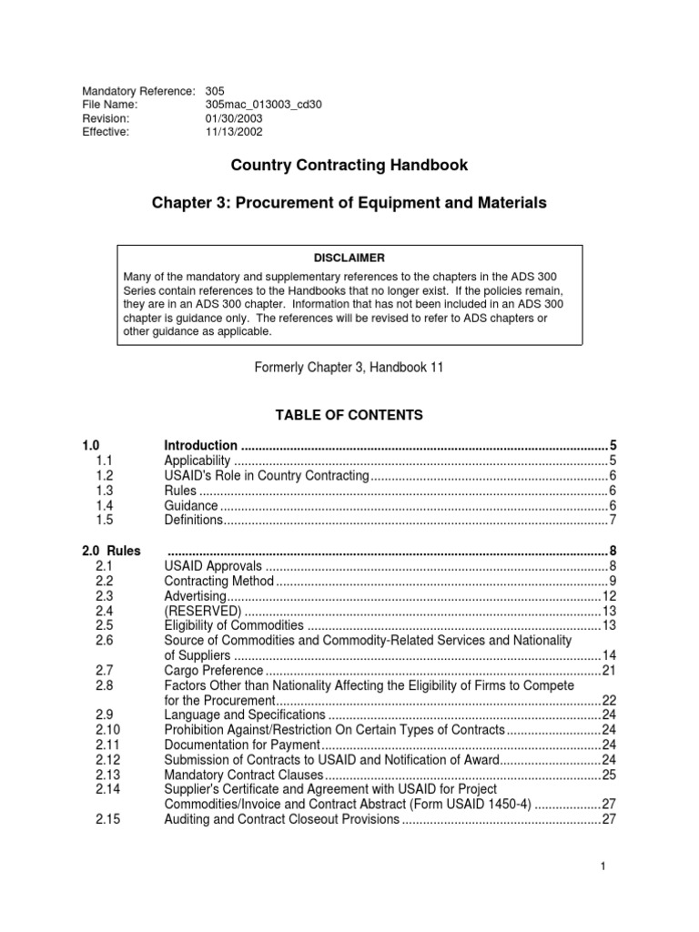 USAID Country Contracting Handbook | PDF | Procurement | United States ...