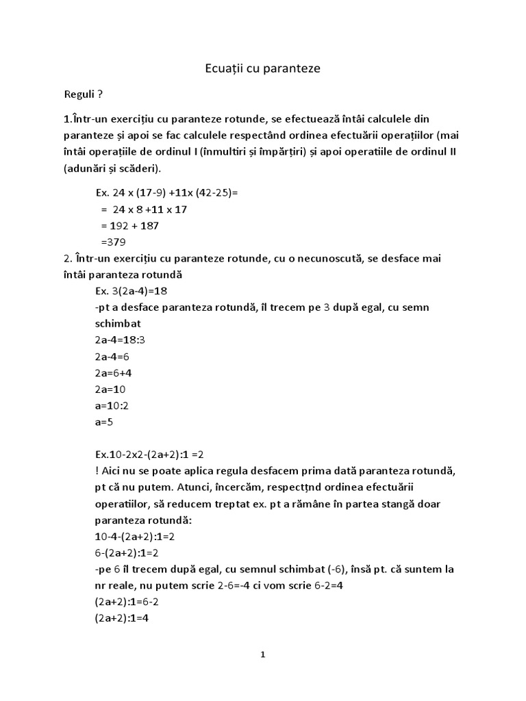 Ecuații Cu Paranteze | PDF