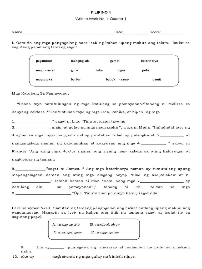 Grade 4 Summative Test in Filipino Modules 1-3 | PDF