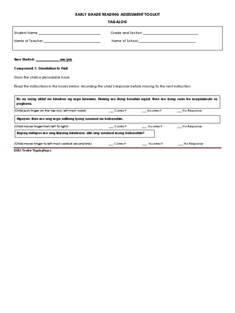 EGRA Toolkit TAGALOG | PDF