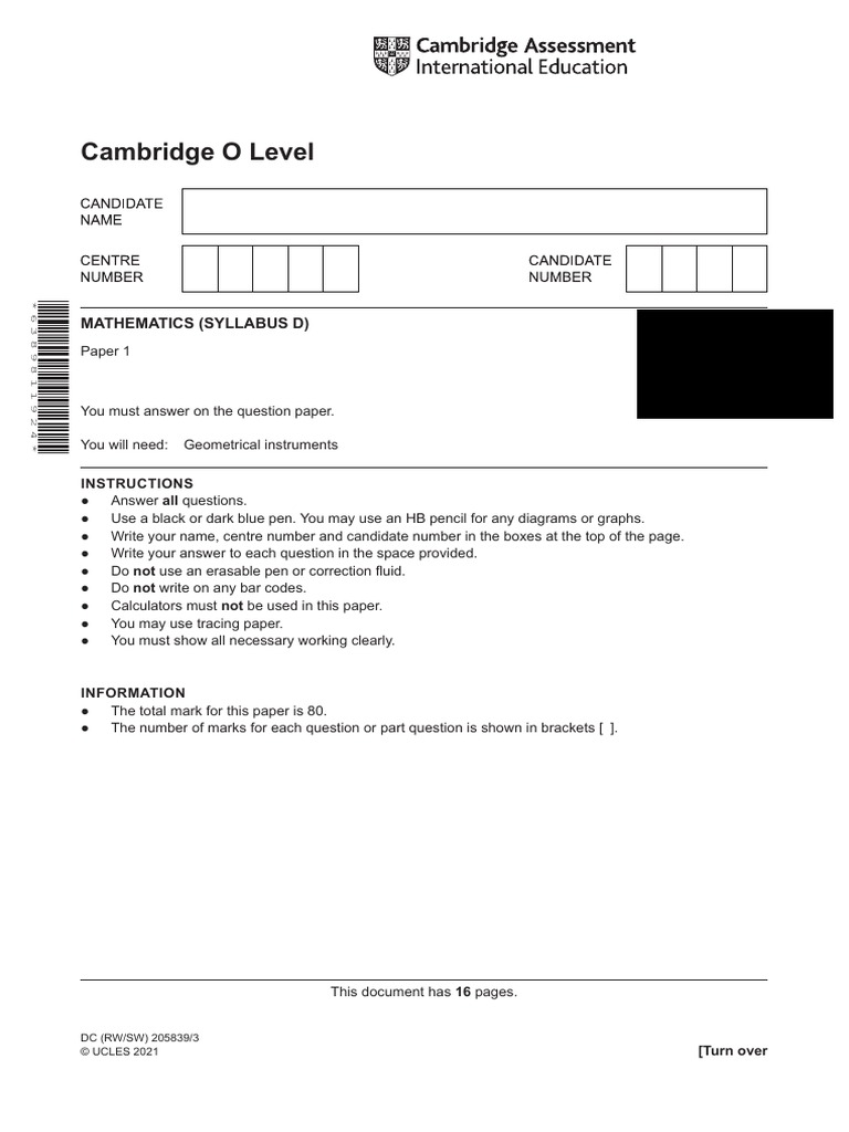 Cambridge O Level: Mathematics (Syllabus D) 4024/11 | PDF | Triangle ...