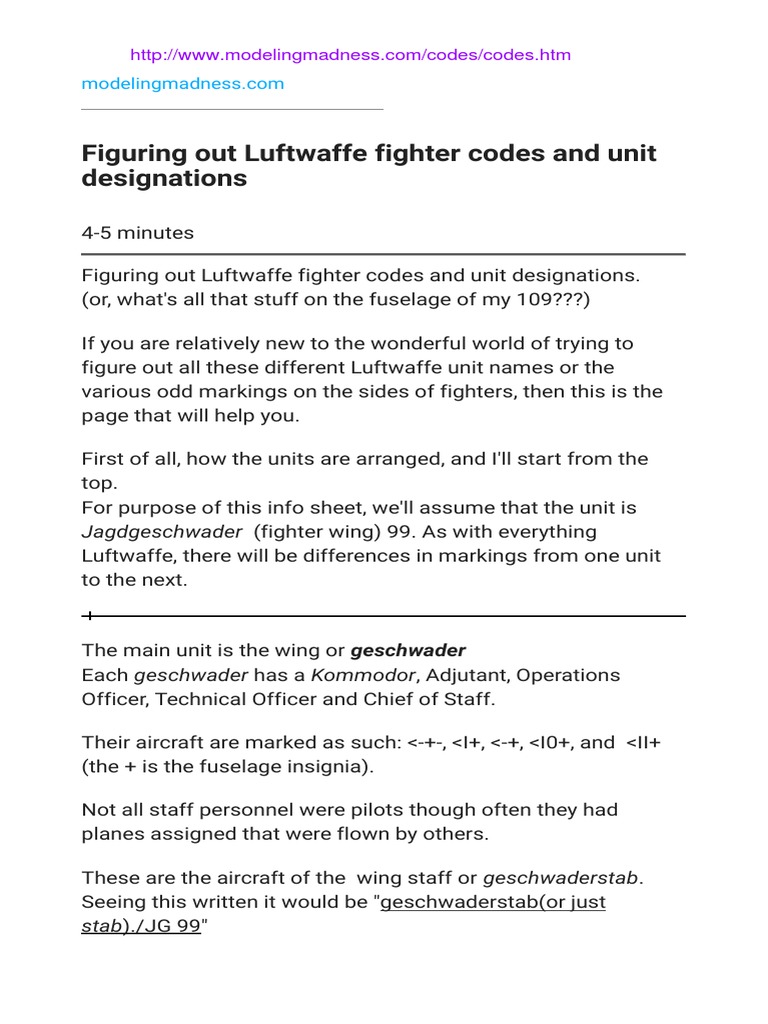 Figuring Out Luftwaffe Fighter Codes and Unit Designations | PDF | Air ...