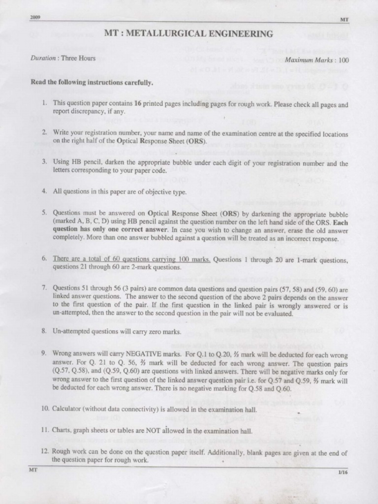 GATE MT 2009 Question Paper | PDF