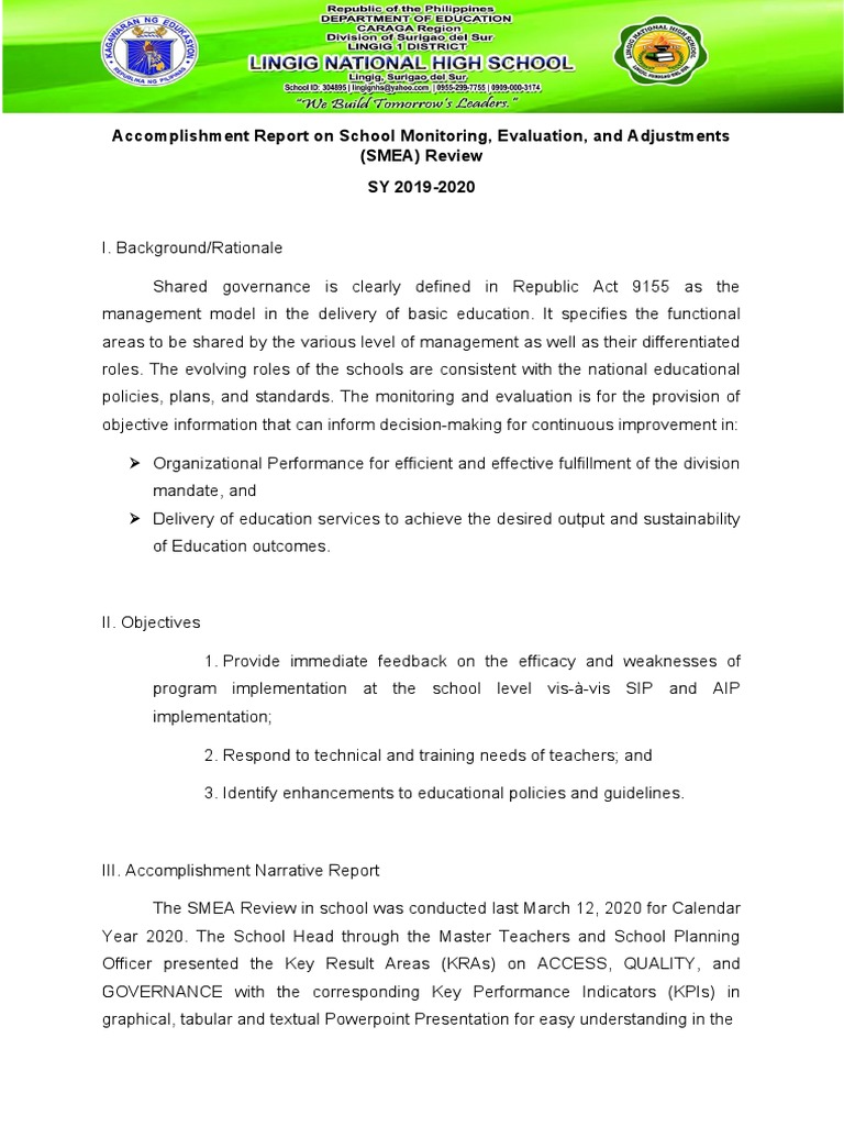 SMEA Accomplishment Report 2019-2020 | PDF | Governance | Evaluation