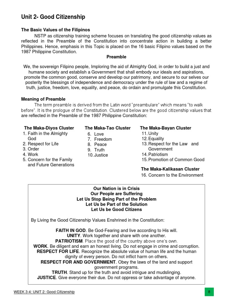 UNIT 2 Good Citizenship | PDF | President Of The Philippines | World ...