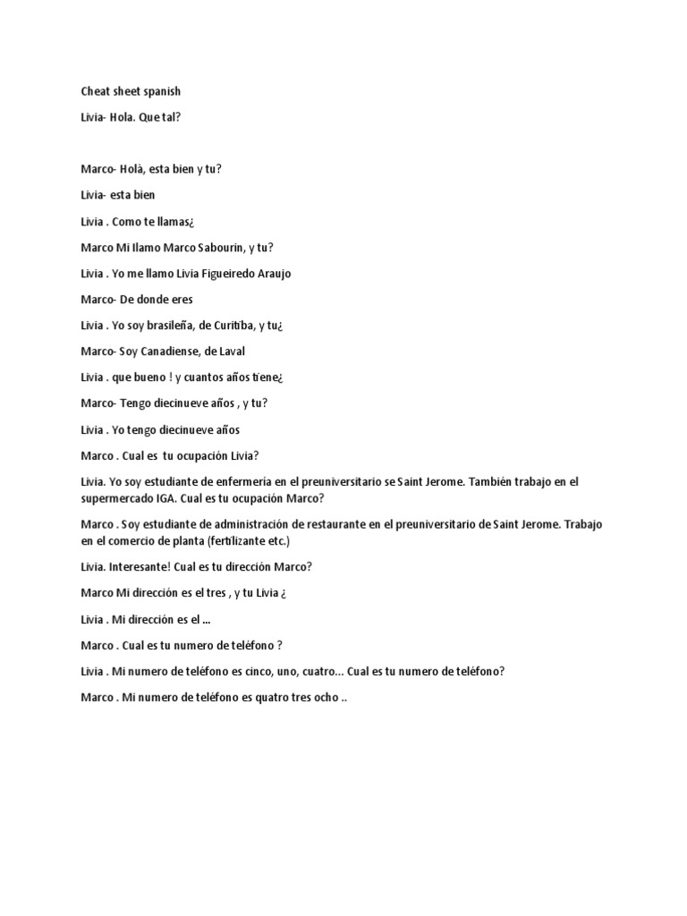 Cheat Sheet Spanish | Descargar gratis PDF | Comida y bebida | Alimentos