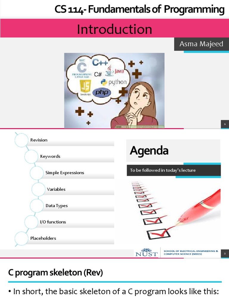 CS 114-Fundamentals of Programming: Asma Majeed | PDF | Integer (Computer Science) | Variable ...