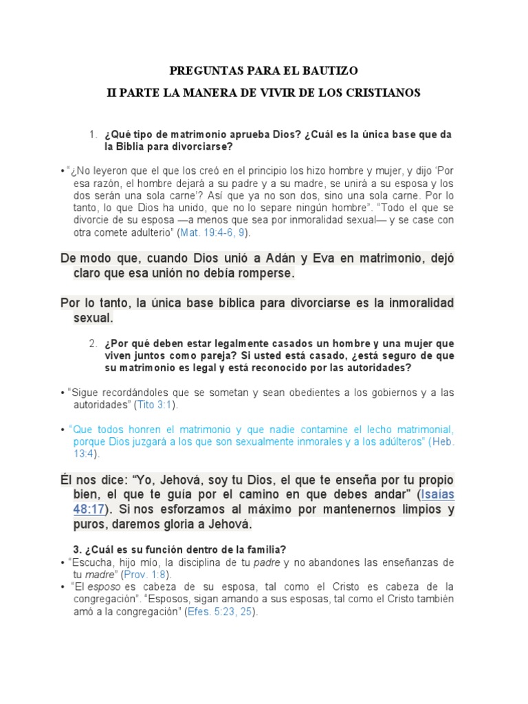 Preguntas para El Bautizo Ii | PDF | Matrimonio | Pecado