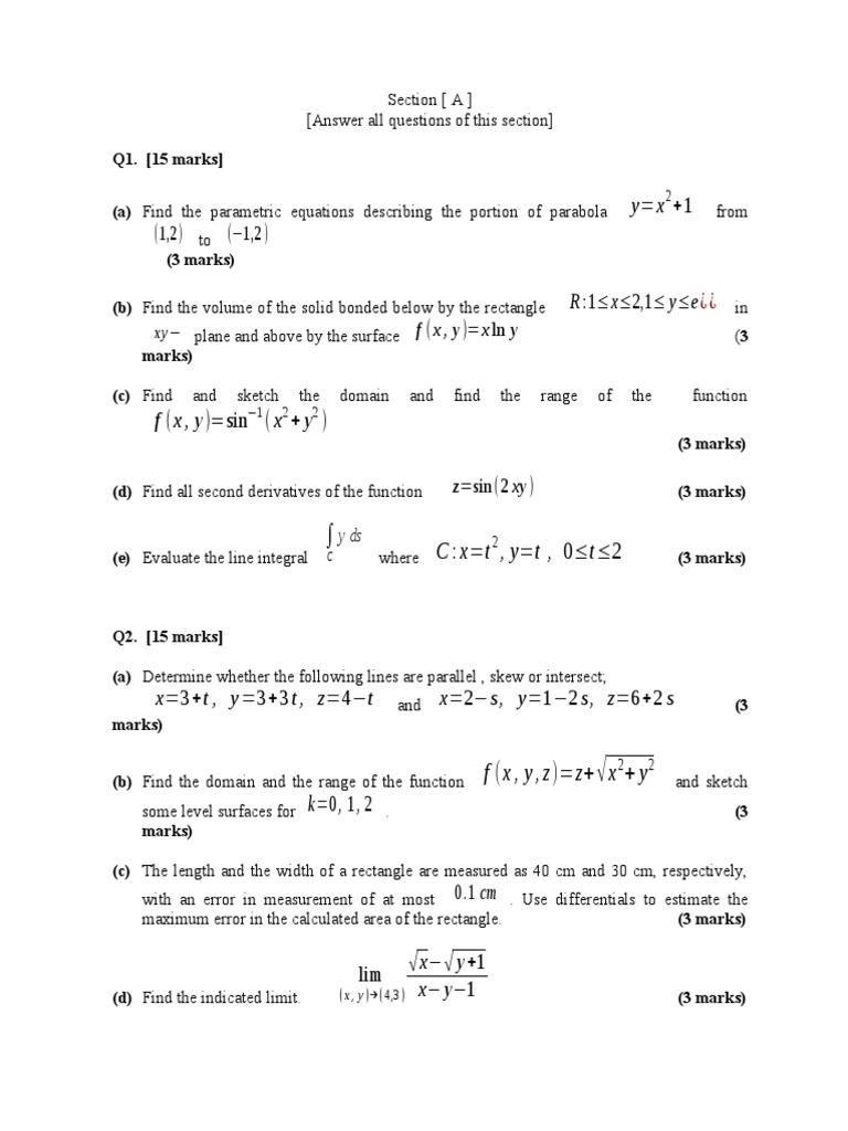 Sample Exam Question | PDF | Integral | Maxima And Minima
