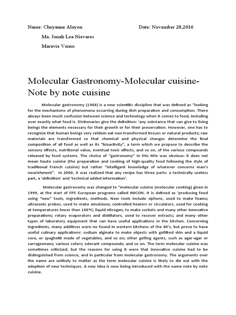 Molecular Gastronomy-Molecular Cuisine-Note by Note Cuisine | PDF ...
