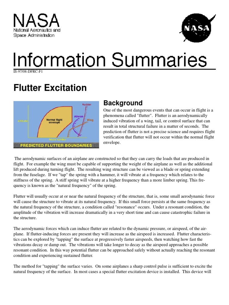 NASA Information Summaries Flutter Excitation | PDF | Airspeed | Flight