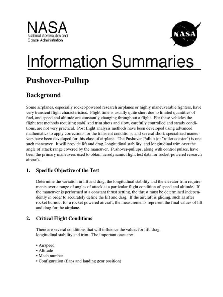 Pushover-Pullup Maneuver Analysis | PDF | Flight | Flight Test