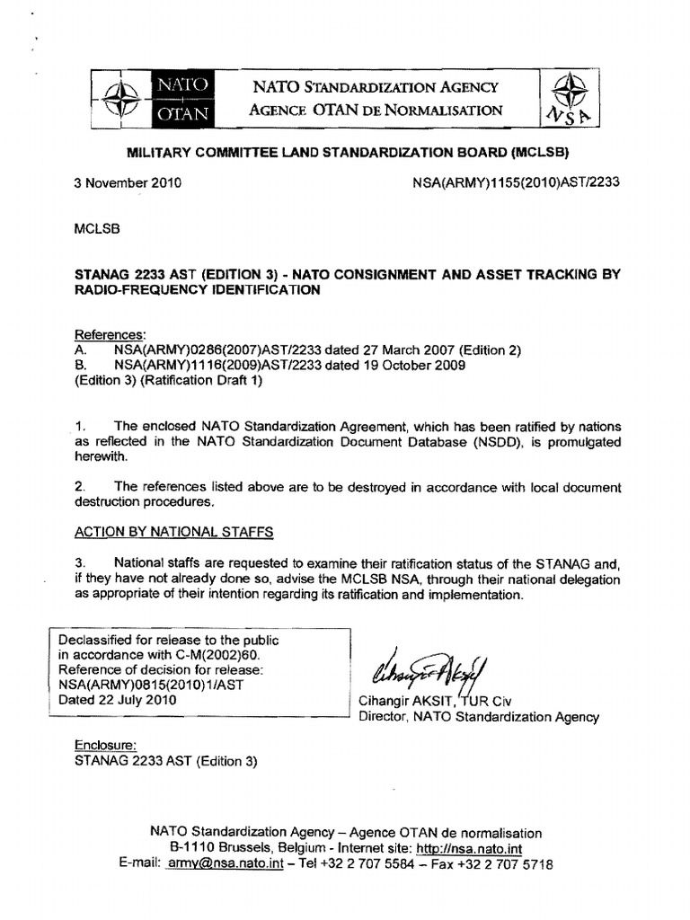 Eclassified Rel Ase: Nato Standardization Agency Agence Otan de ...