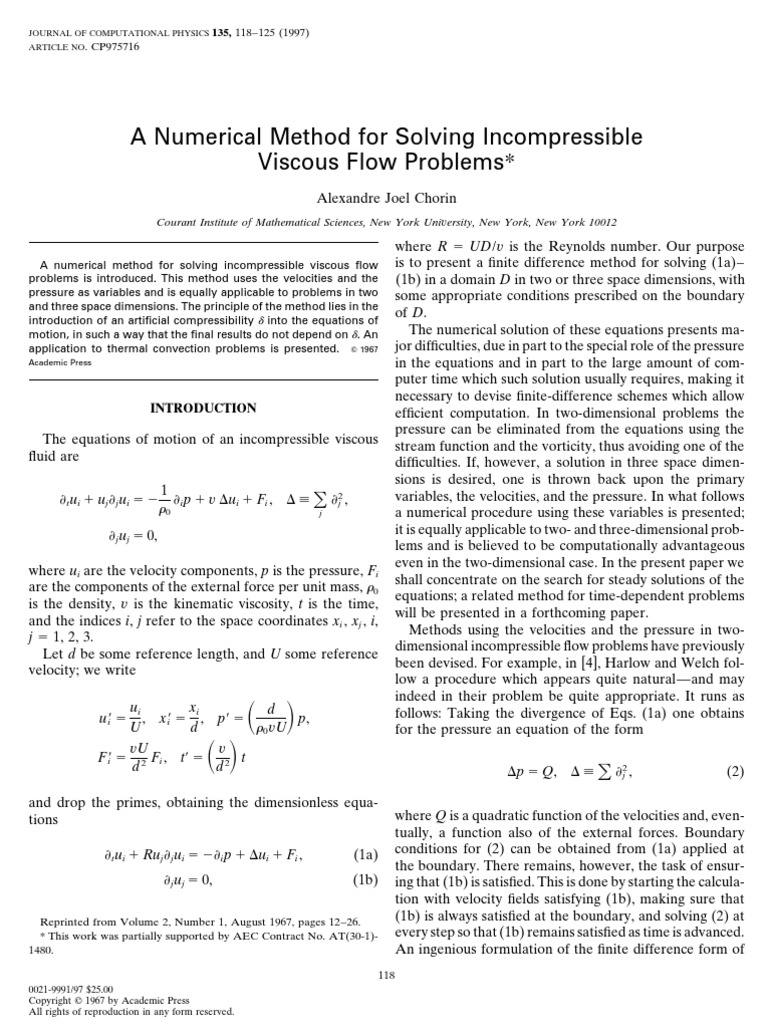 A Numerical Method For Solving Incompressible Viscous Flow Problems | PDF | Navier–Stokes ...