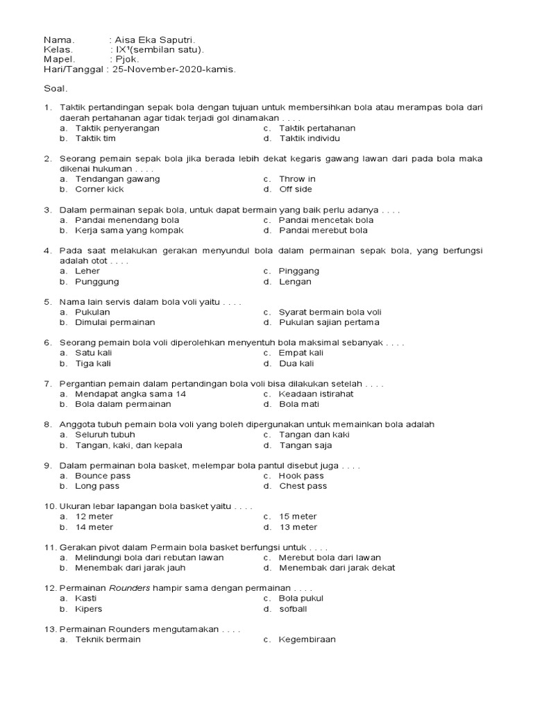 Tugas Pjok Kls. 9 | PDF